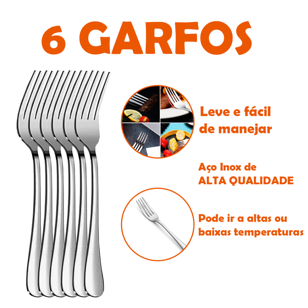 Kit Garfos de Metal 6 Peças Inox Premium Alta Durabilidade e Design ...