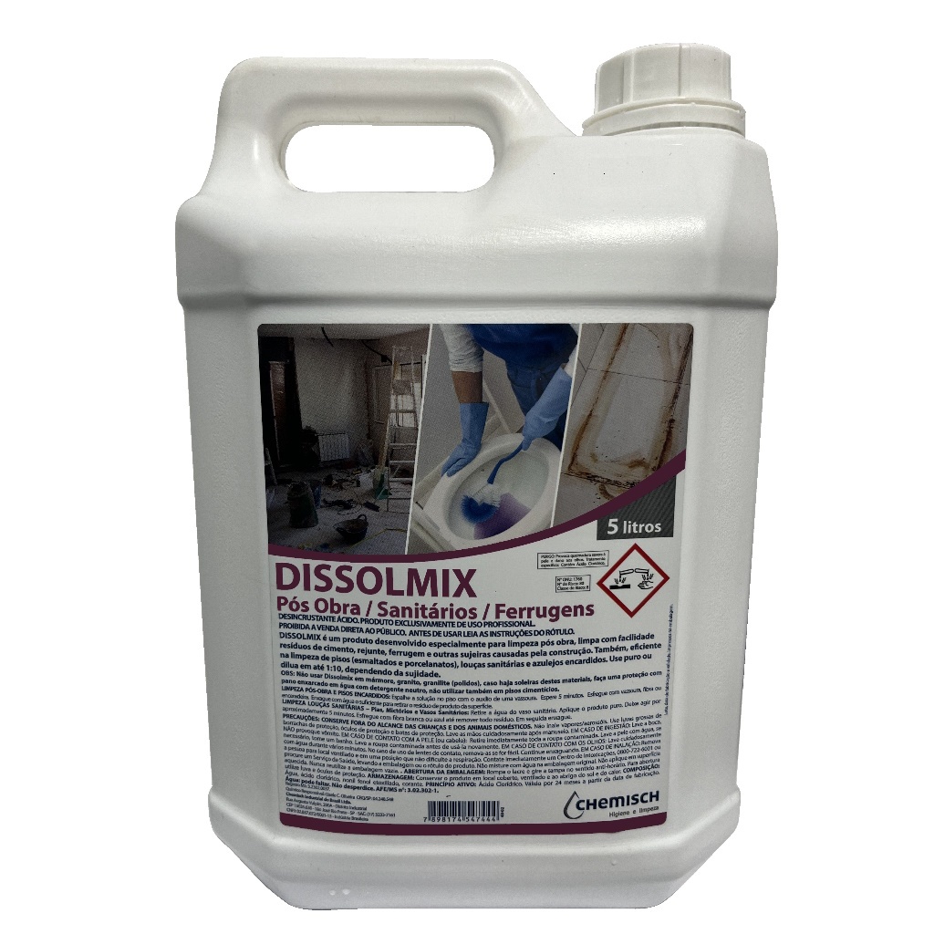 Limpa Piso Encardido Dissolmix 5 Litros Chemish Tira Ferrugem Vaso ...