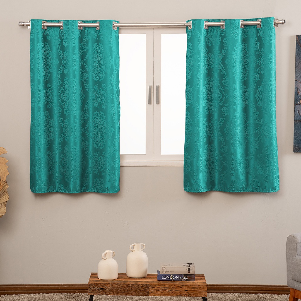 Cortina Azul Turquesa Jacquard Sala Quarto e Cozinha 2 00mts X 1 30mts ...