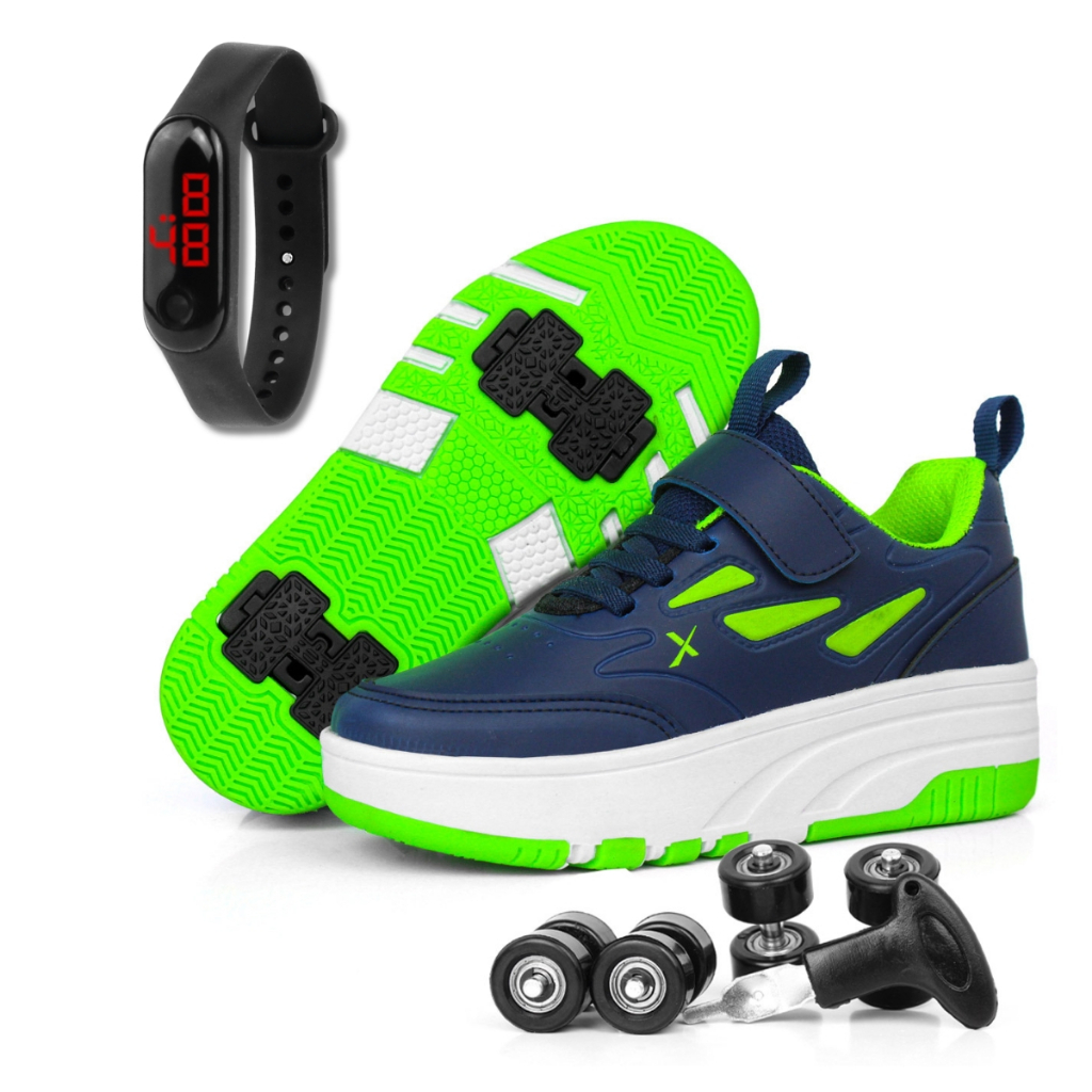Kit Tênis De Rodinha Infantil Skatênis X-TRY + Relógio Digital Slim ...
