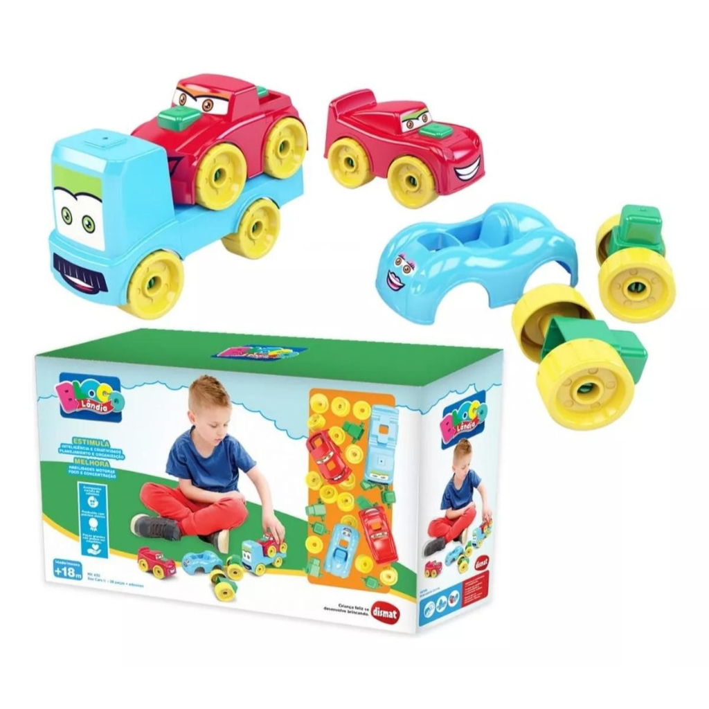 Box Cars Blocolândia 28 peças Coordenação Motora Dismat MK435 - Criança ...