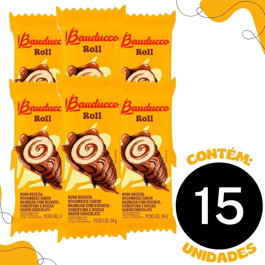Bolinho Roll Rocambole Chocolate C/15 Unidades 34g - Bauducco | Shopee ...