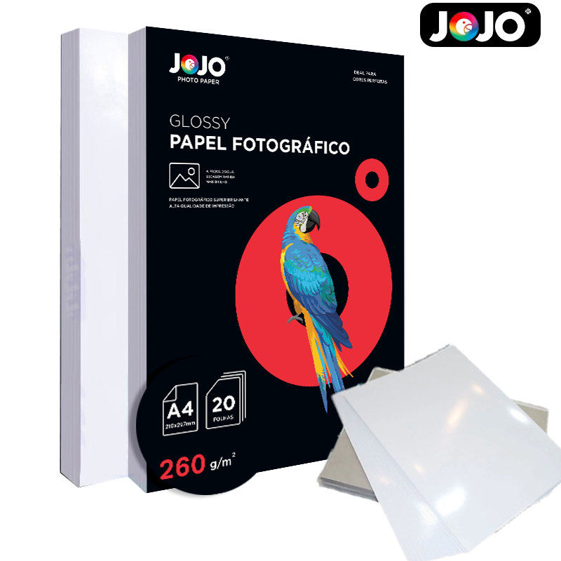 Papel fotográfico GLOSSY (Brilho) 260g/m² A4 FOLHAS p/ impressoras à jato JOJO PHOTO PAPER ...