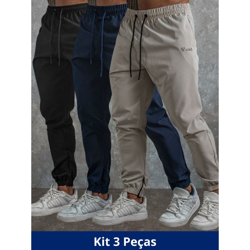 Kit 3 Calça Jogger Tactel com Elastano para Treino Esportiva Calca ...
