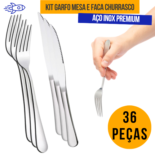 Kit Talheres Conjunto, Jogo Talher Resistente Aço Inox Garfo e Faca ...