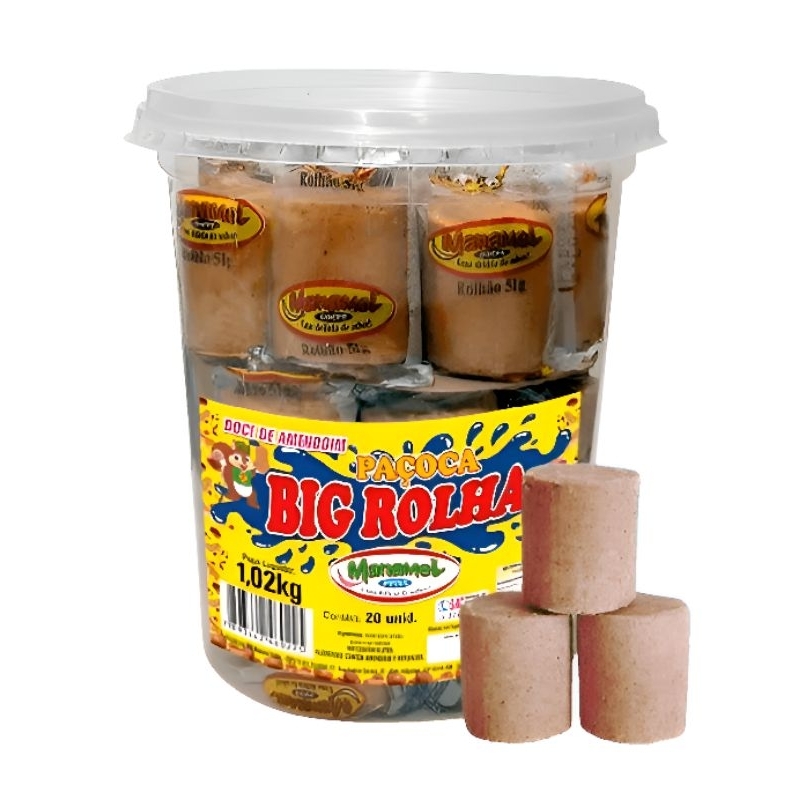 Paçoca Big rolhão amendoim pote 20 unidades 1,02kg 51g cada Manamel ...