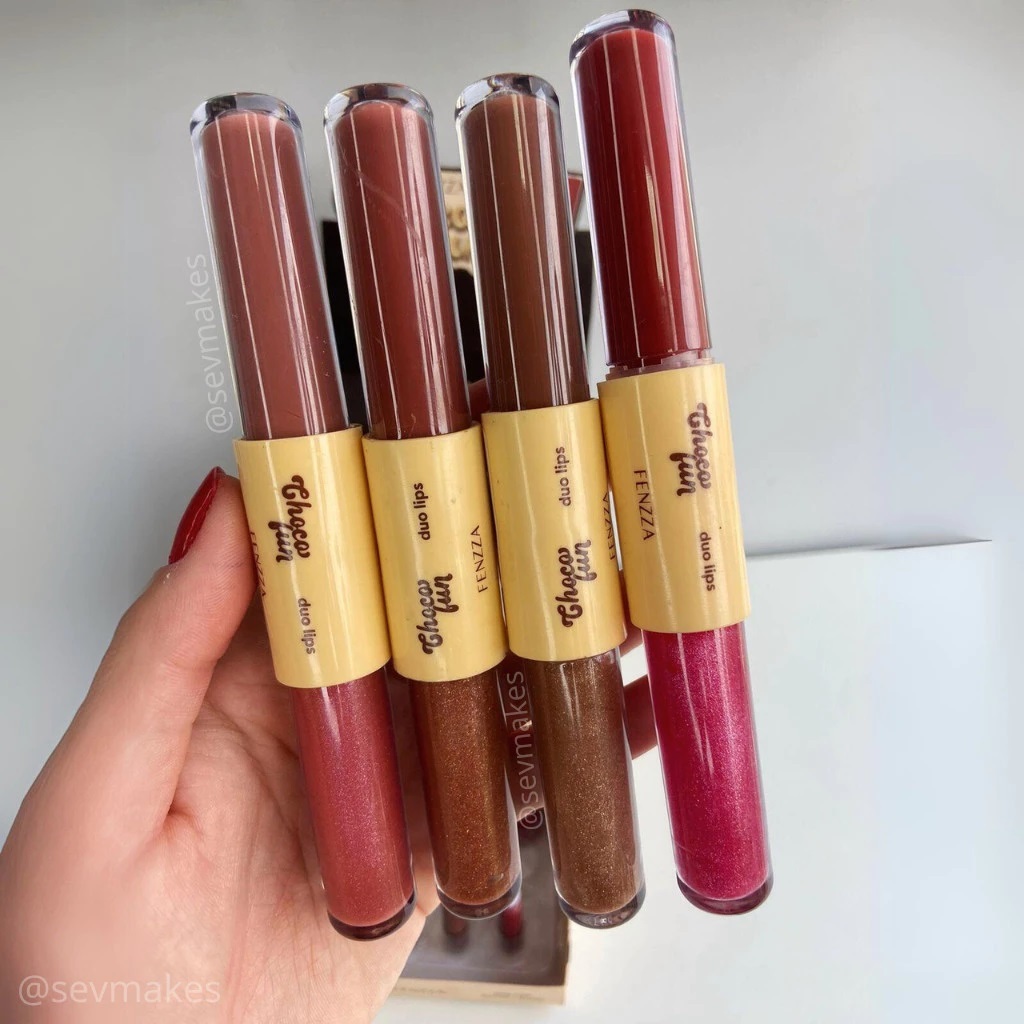 DUO DE BATOM E GLOSS LABIAL CHOCO FUN FENZZA KIT C/4 NOVO | Shopee Brasil
