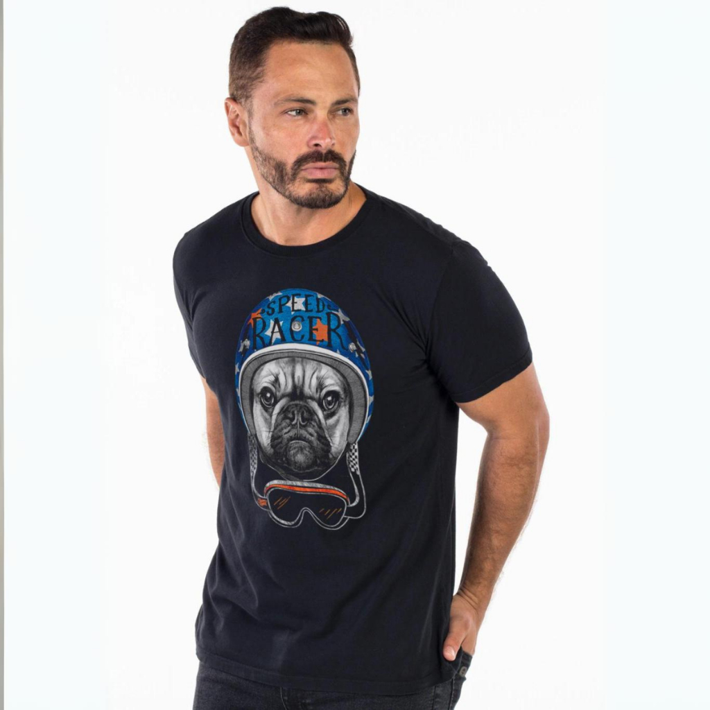 Camiseta Masculina Estampada Pug Racer | Shopee Brasil