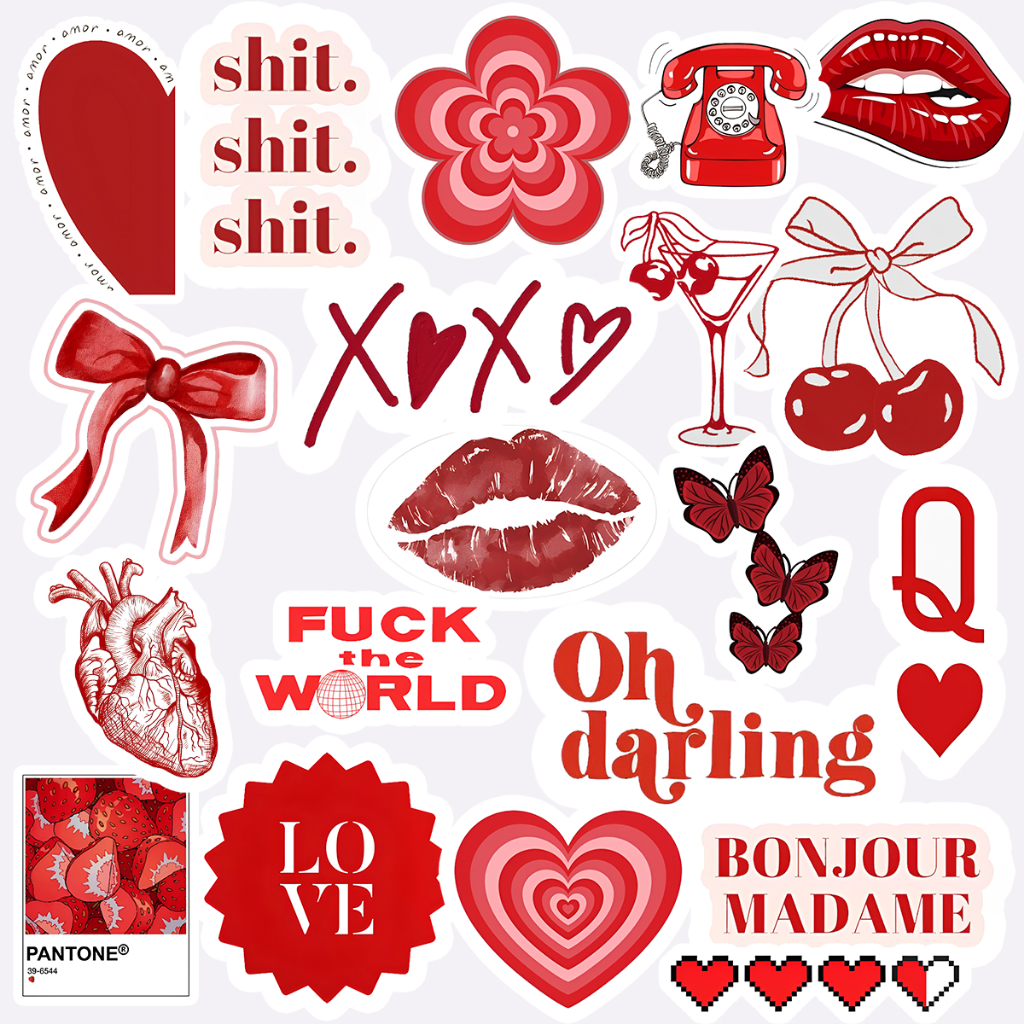 Pack Stickers-Adesivos Aesthetic Vermelho Impermeável Decoração ...