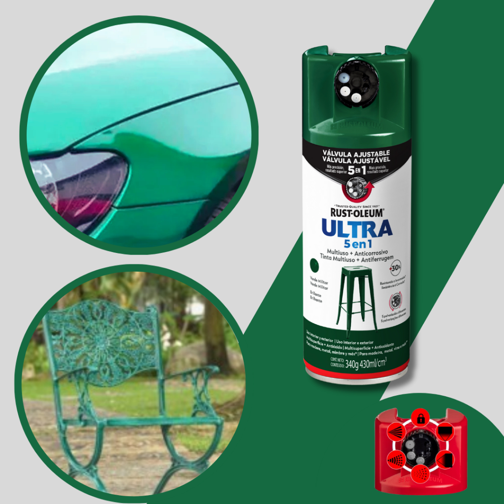 Rust Oleum Tinta Spray para Superfícies de Metal e Madeira Ultra 5 em 1 Verde Militar Brilhante ...