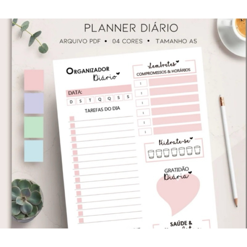 Blocos Planner | Planejador e Organizador Diário | Planner Semanal ...