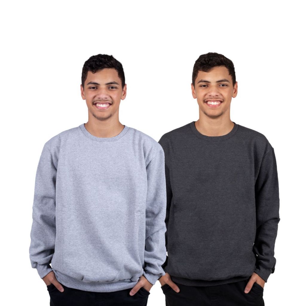 Kit 2 Moletom masculino careca/ sem capuz gola redonda liso | Shopee Brasil