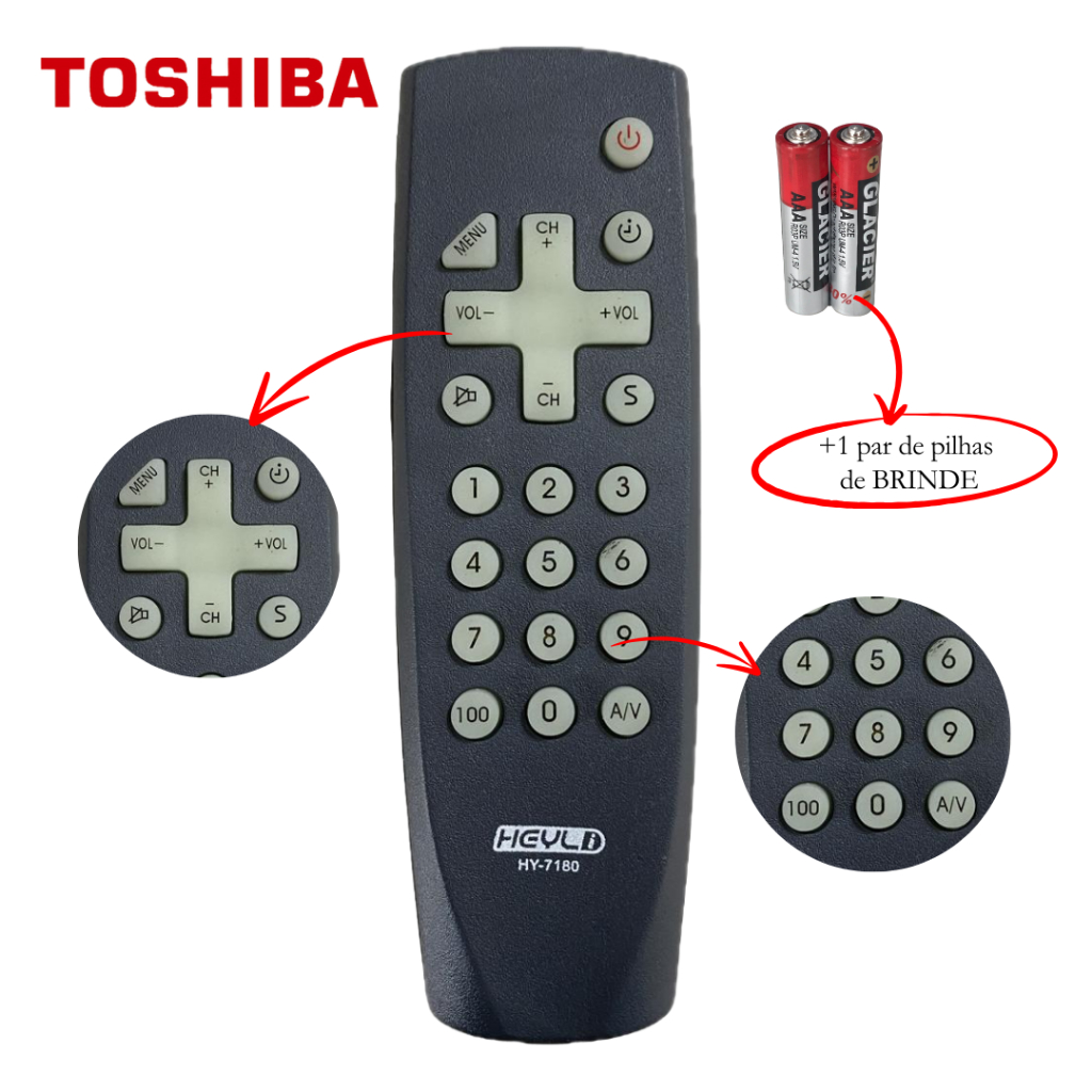 Controle remoto SEMP TOSHIBA para TV ANTIGA DE TUBO / HY-7180 | Shopee ...