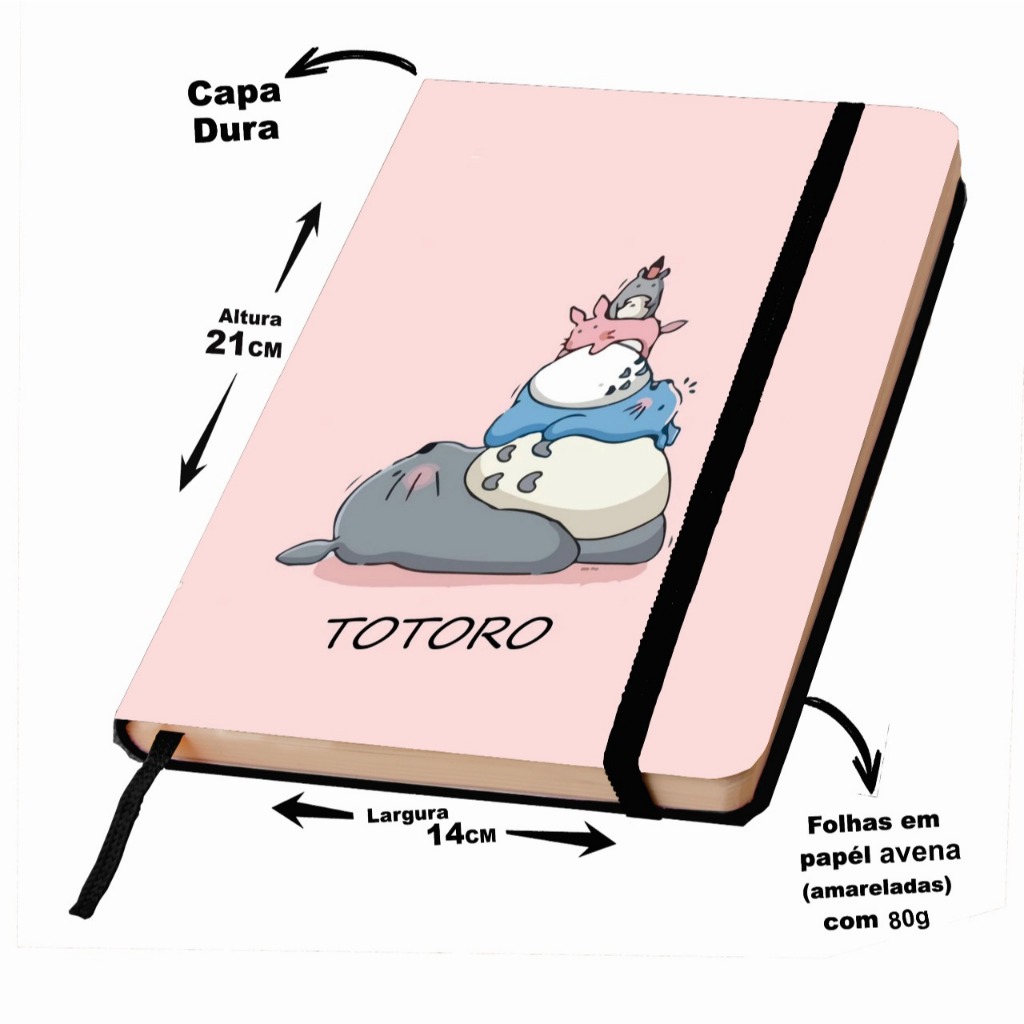 Caderno Capa dura estilo moleskine 21X14cm tema Totoro com elástico ...