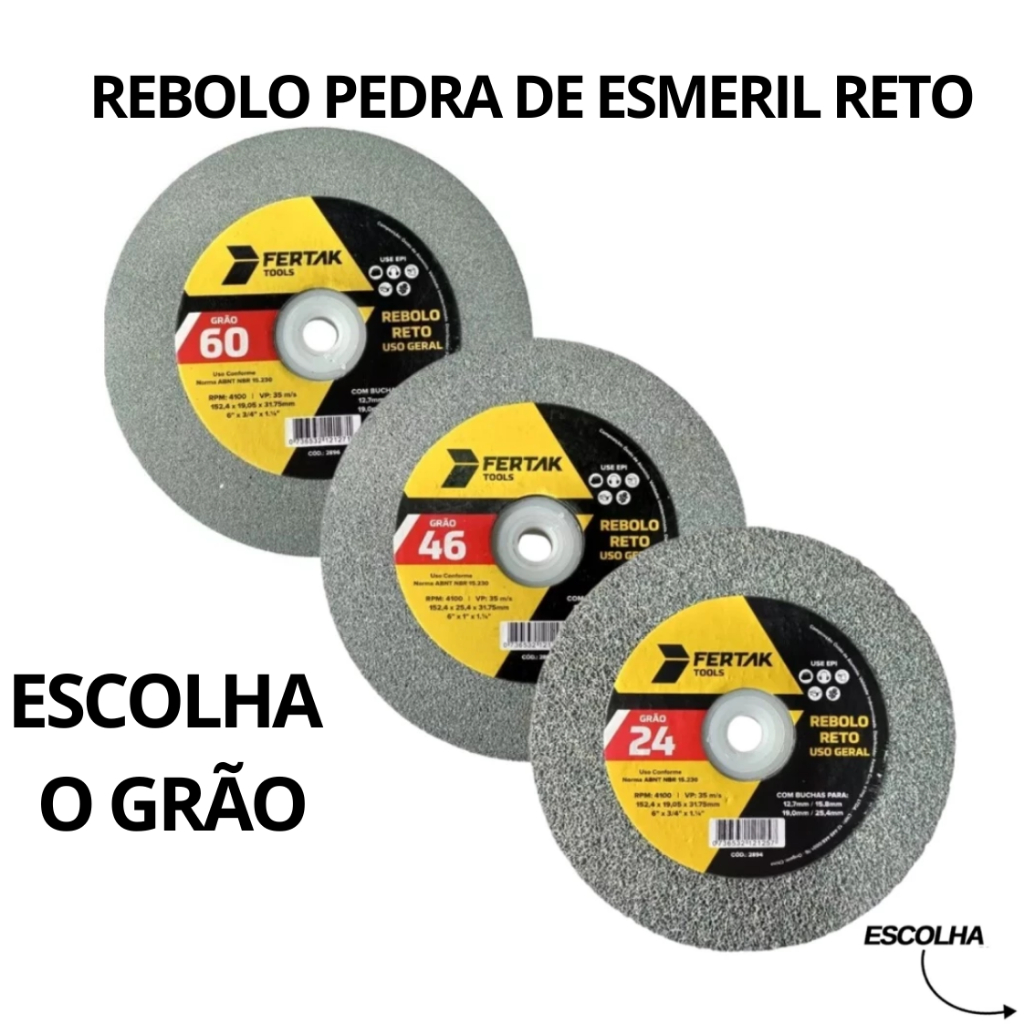 Rebolo Pedra De Esmeril Reto 6X3/4X1.1/4 - Grão 24/46/60 Afiar Desbaste ...