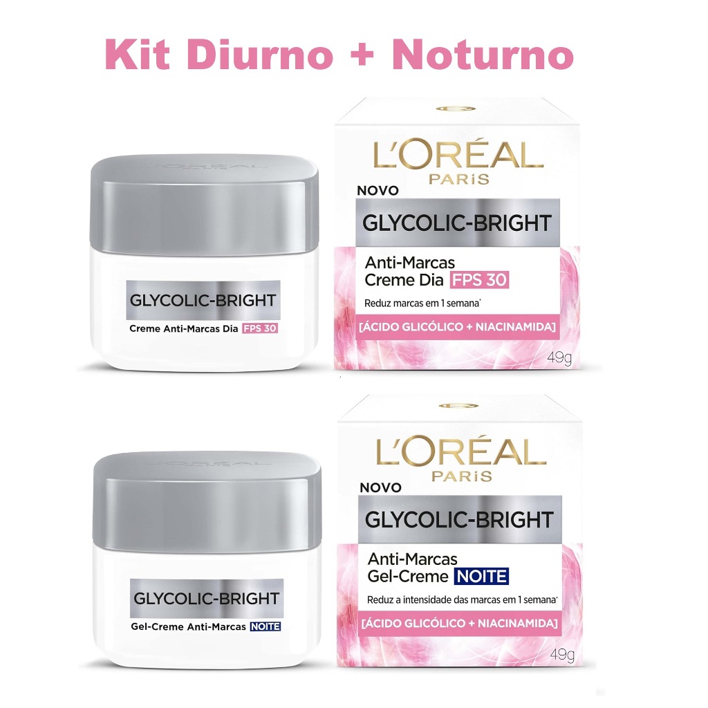 Kit L'Oréal Paris Glycolic Bright – Gel Facial Creme Dia + Gel Facial ...