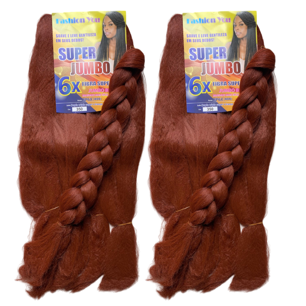 Kit 2 Cabelo Jumbo Cor 350 Ruivo 400 gramas Jumbo para Trança Box ...