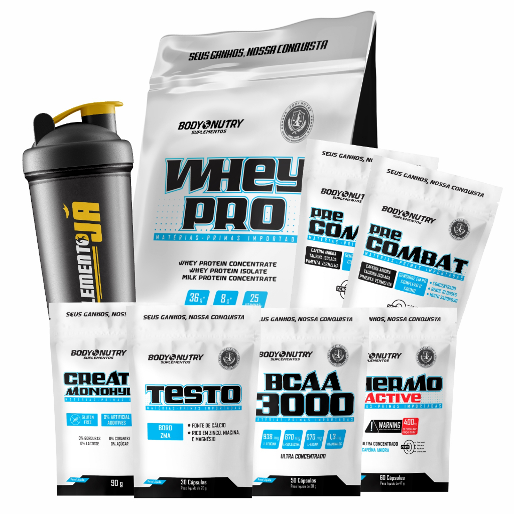 Whey Protein (WPC + WPI) +Bcaa 3000 refil+ Creatina 90g BN + 2x Pré treino - Pré Combat (AG/Me ...