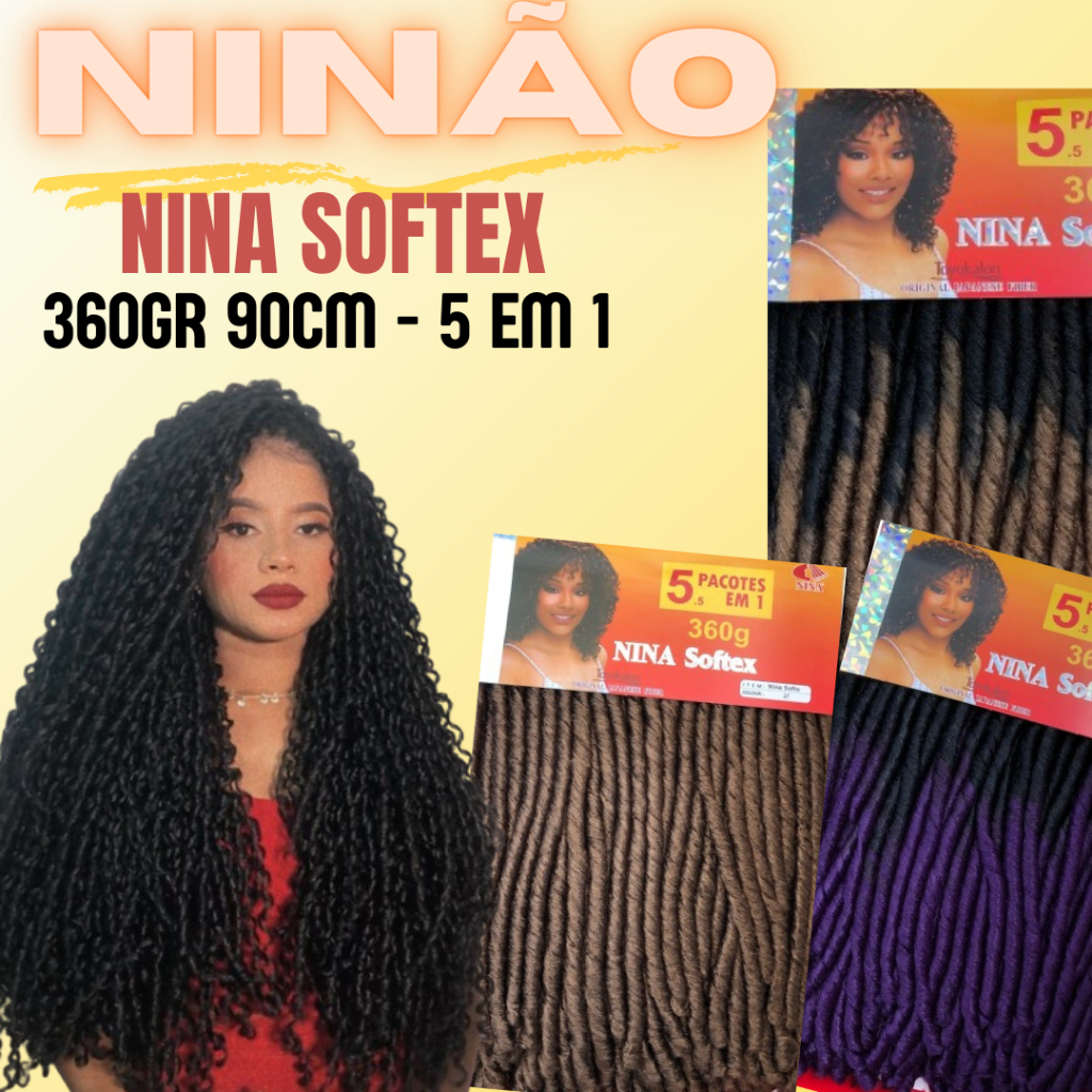 CABELO NINA SOFTEX PACOTÃO - 360GR 90CM CACHEADO - 5 EM 1 | Shopee Brasil