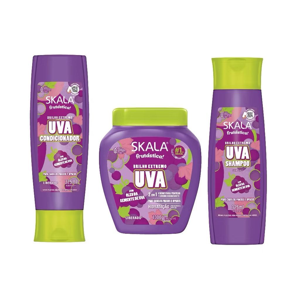 Kit Completo Skala Frutástica Uva Shampoo e Cond 325ml + Creme de ...