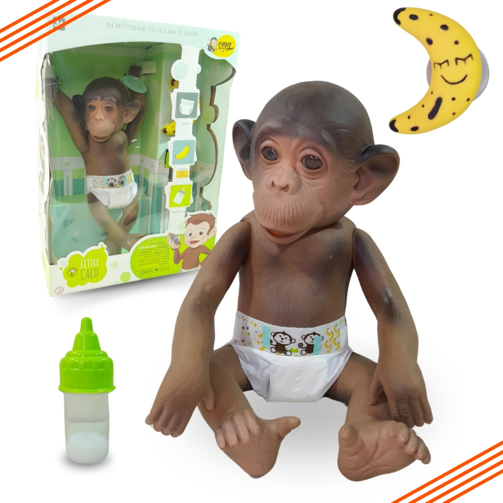Boneco Infantil Macaco Bebê 33cm com Acessórios Little Caco Baby ...