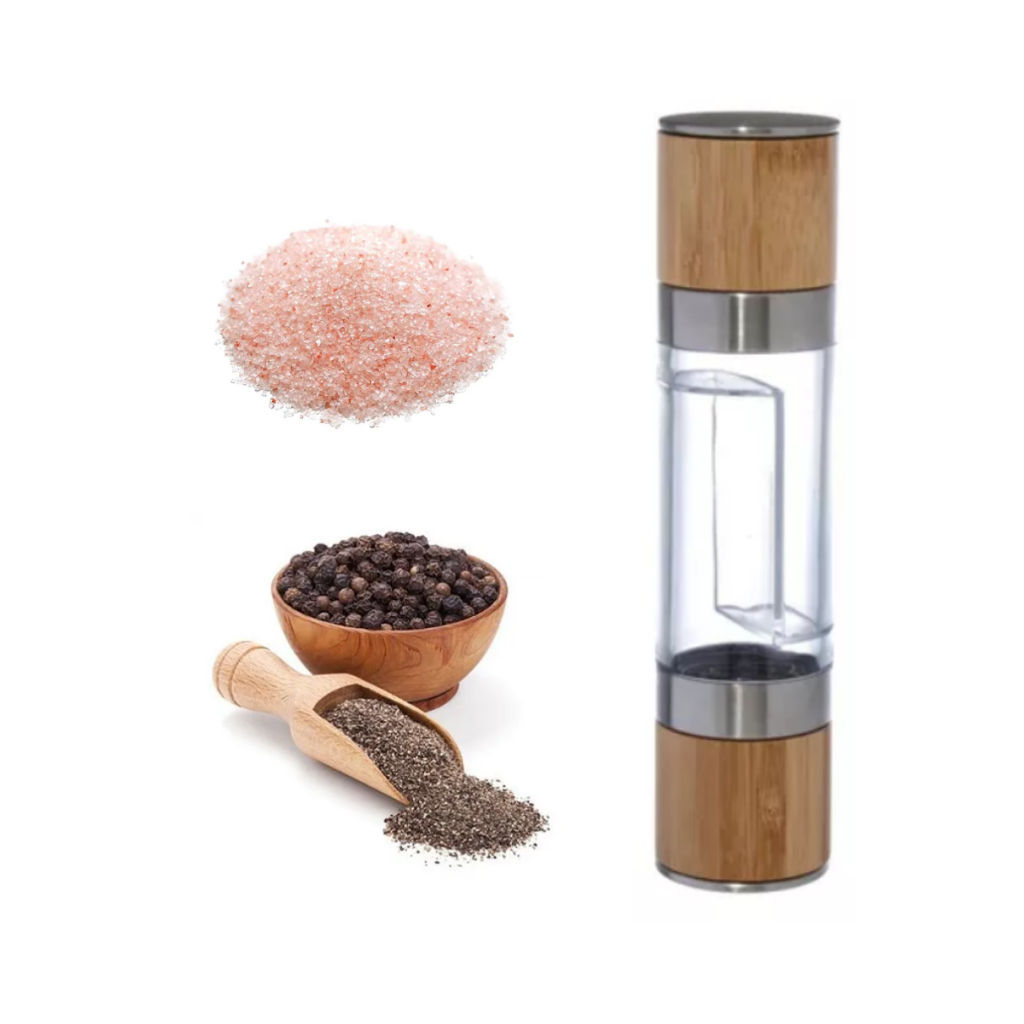 Moedor Temperos 2 Em 1 Bambu Inox C/ 2 Compartimentos Sal | Shopee Brasil
