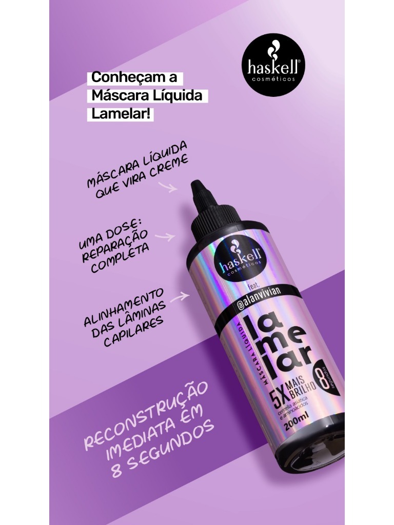Máscara Líquida Haskell Lamelar 5x Mais Brilho 200ml - Lançamento ...