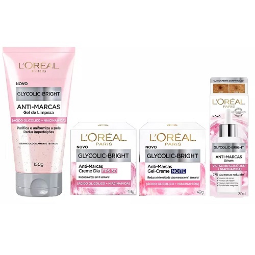 Kit L'Oréal Paris Glycolic Bright – Gel Creme Dia + Gel Creme Noite ...