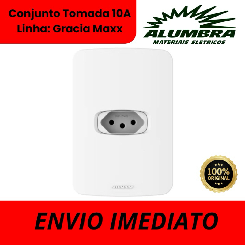 Conjunto 1 Tomadas Branco 10A 2P + T 4x2 250V Gracia Max Alumbra ...