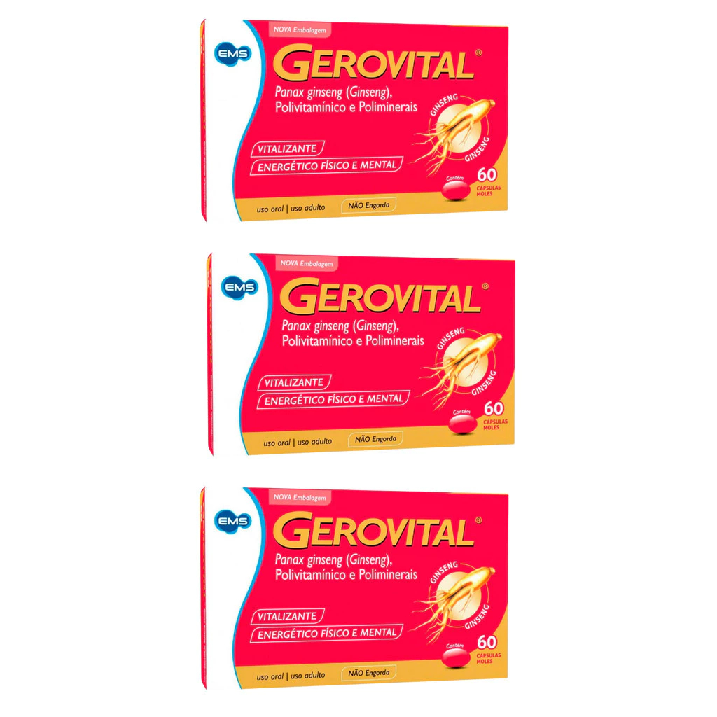 Kit - 3 Gerovital/180 Cápsulas Polivitamínico Ginseng - EMS | Shopee Brasil