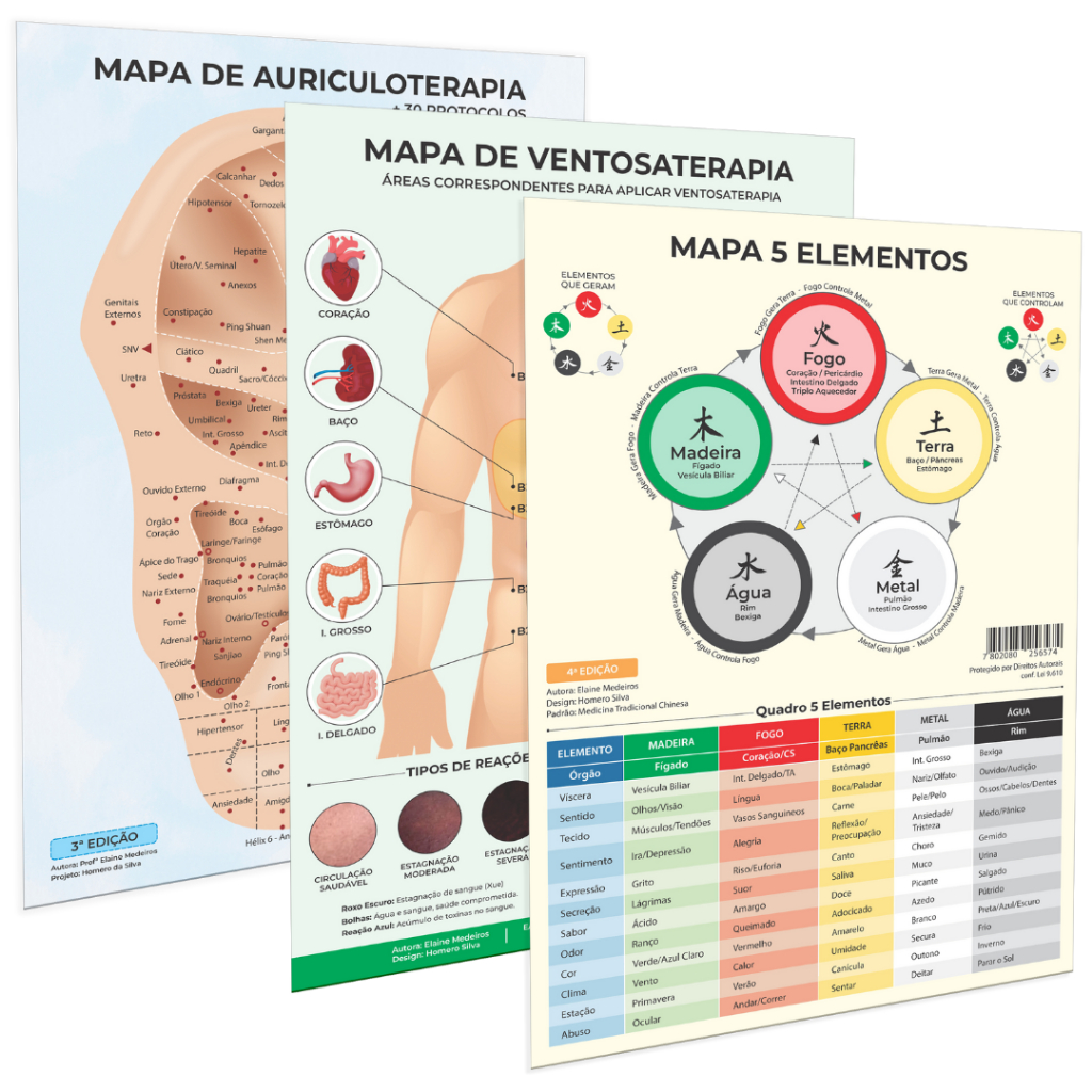 Kit Acupuntura Mapa 5 Elementos Auriculoterapia Ventosaterapia | Shopee Brasil