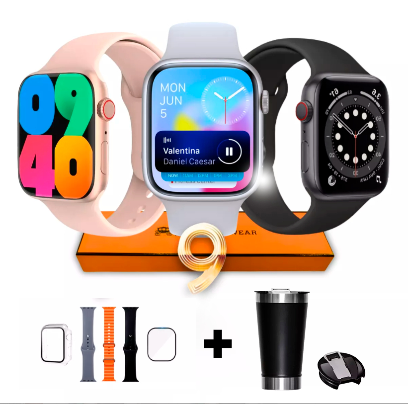 Kit 2024 Relógio Smartwatch W59 Pro Mini Series 9 2 Pulseira Pulso Finos Tam 41mm + Copo Termico ...