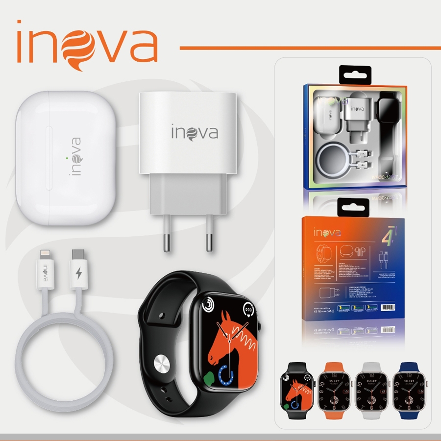 Inova Kit Smartwatch Relogio Inteligente + Fone Dd Ouvido + Carregador TIPO C Pra IPHONE WFCC ...