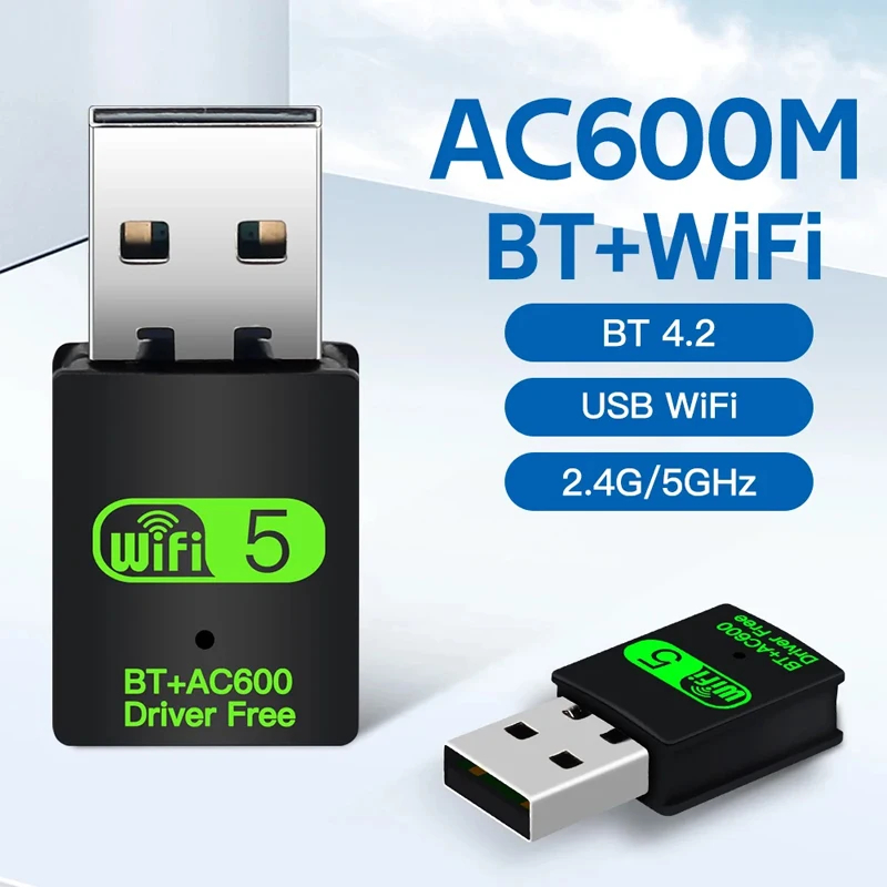 Adaptador Bluetooth USB WiFi, 600Mbps, 2in 1 Dongle, Dual Band, 2.4G, 5GHz, USB WiFi 5 Network ...
