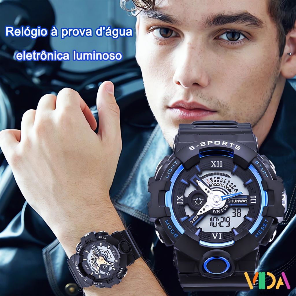 Relógio Masculino Digital Esportivo à Prova D'água Cronômetro Alarme LED Bateria 2 Anos S813 ...