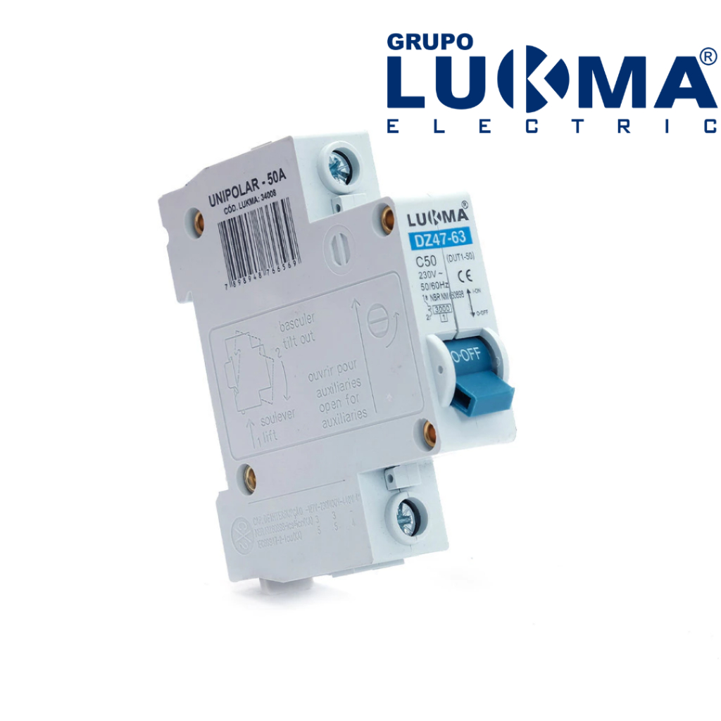 Disjuntor Unipolar Lukma 10A/16A/20A/25A/32A/40A/50A/63A/70A Monofásico Monopolar | Shopee Brasil