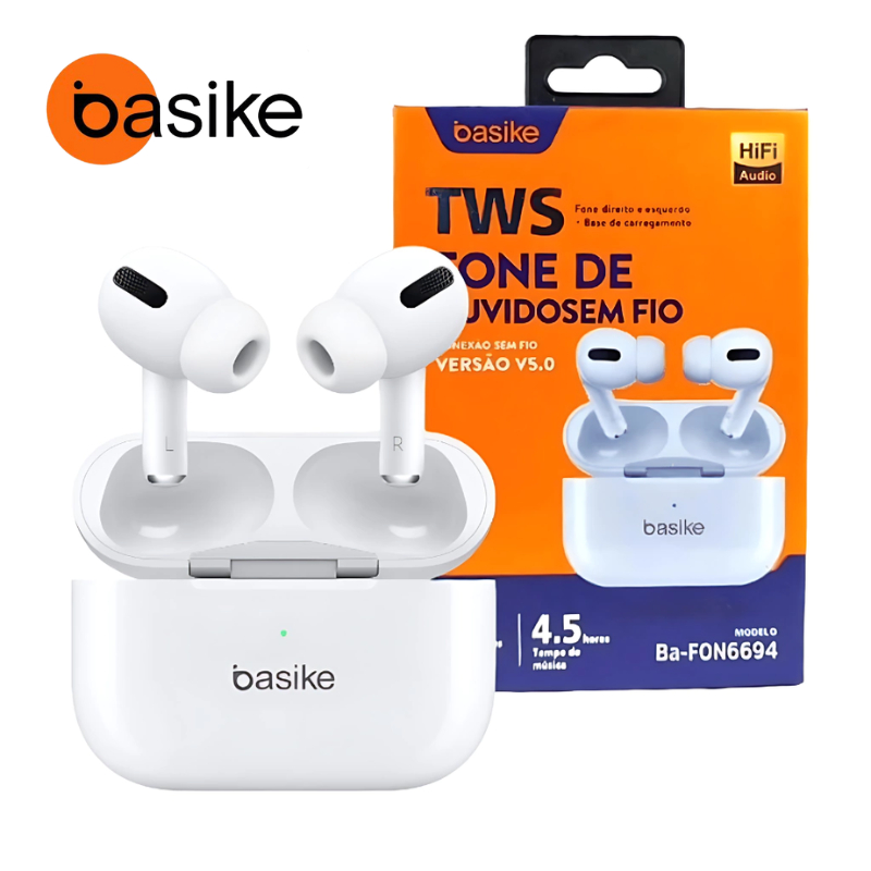 Fone De Ouvido Basike Bluetooth 5.3 branco TWS Ba-FON6694 Stereo Sem ...