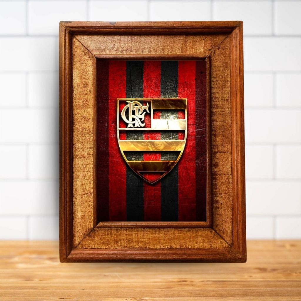 Quadro Decorativo Flamengo Escudo Com Moldura de madeira Presente de ...