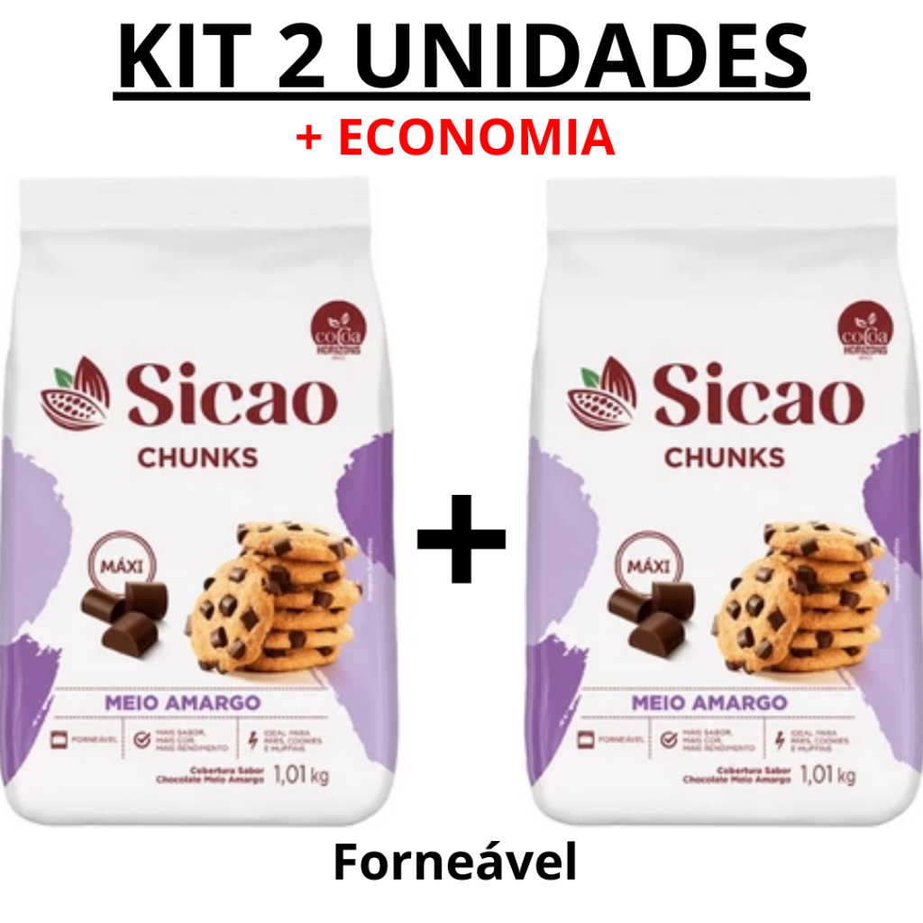 KIT 2 Chocolates Sicao Chunks Forneável Meio Amargo 1,01kg - Barry ...