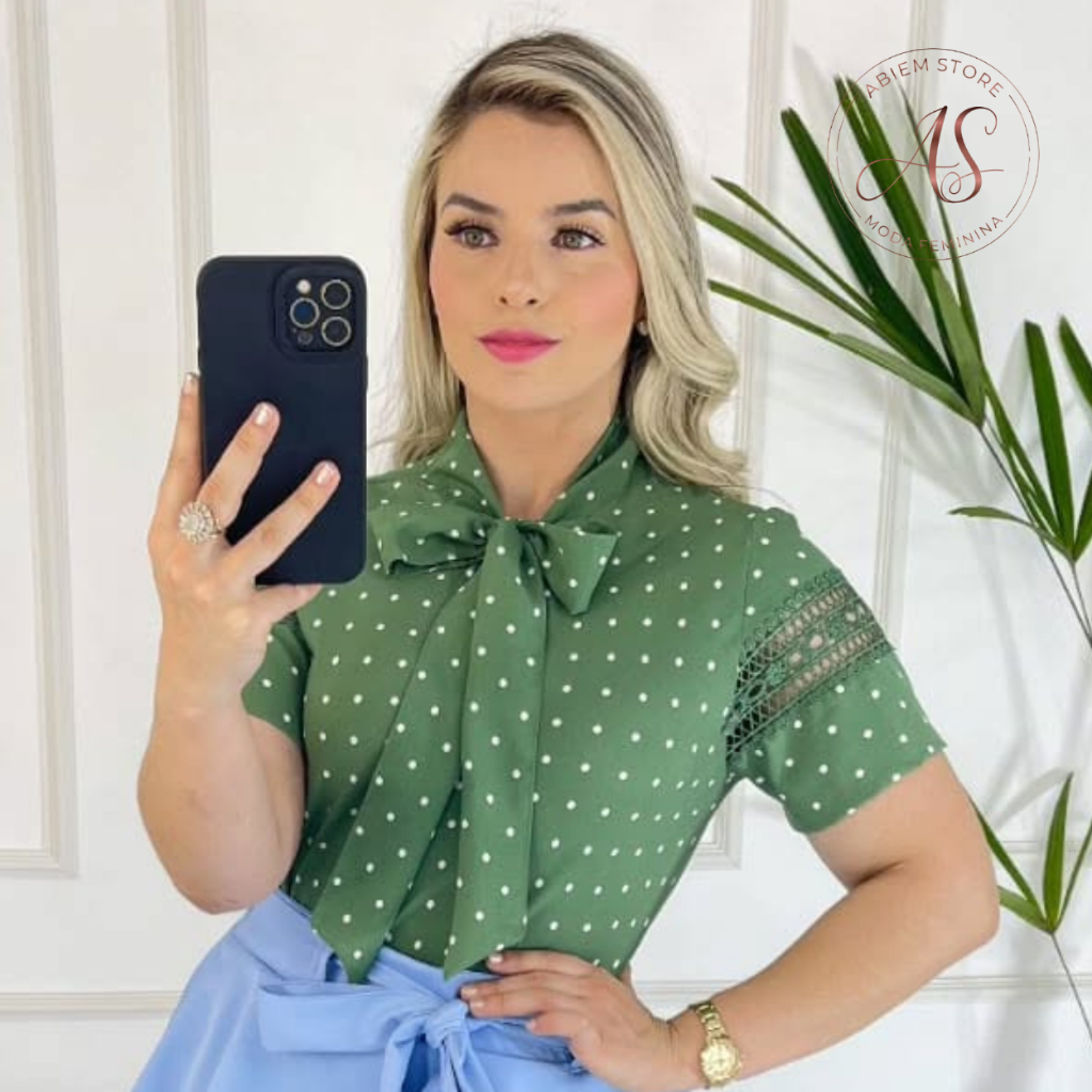 Blusa Feminina na Moda Casual Elegante de Póa Bolinha Executiva Social ...