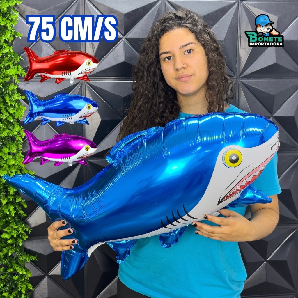 Balão Metalizado Tubarão 75cm – Voa com Gás Hélio | Shopee Brasil
