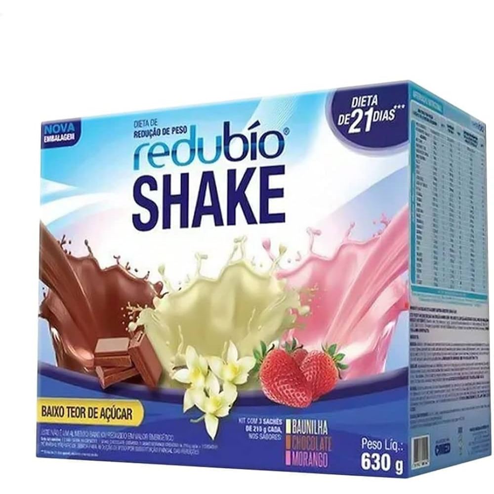 REDUBIO SHAKE CHOCOLATE, MORANGO E BAUNILHA - 630g ou 210g | Shopee Brasil