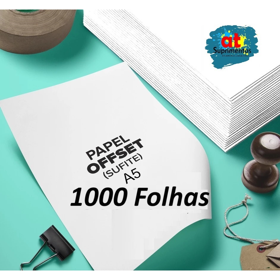 Papel offset Sulfite 75g A5 21cm x 14,8 cm Kit 1000 Folhas (Para miolo de agenda ou bloco ...