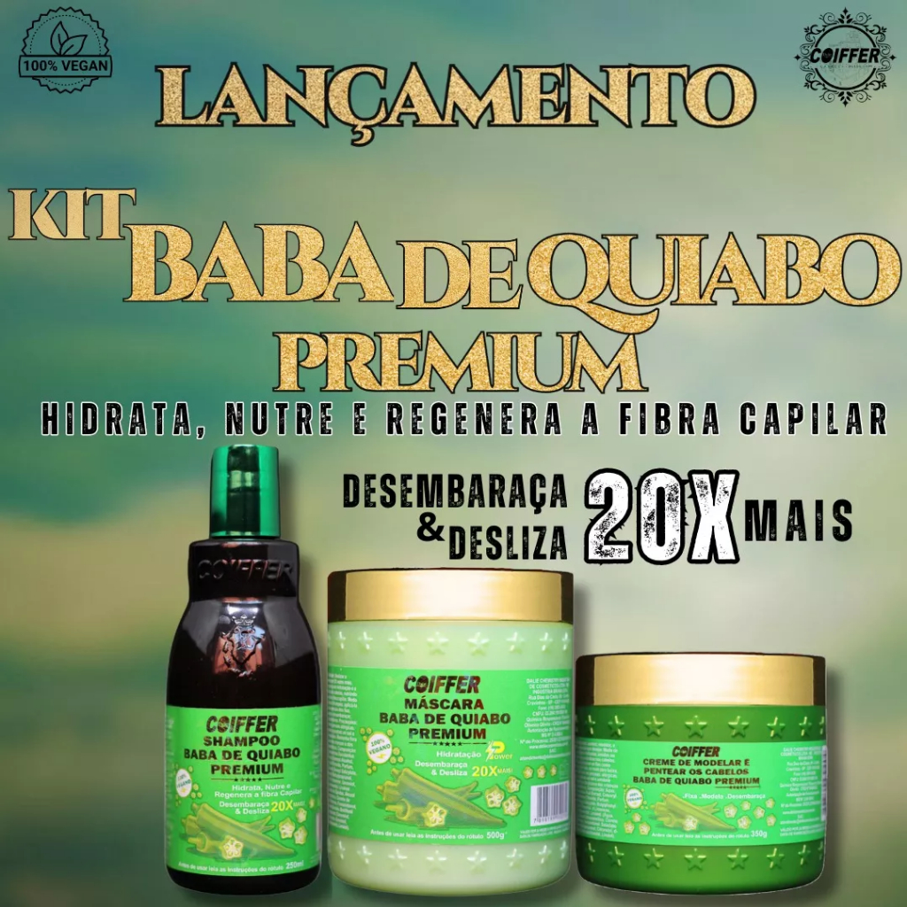 Kit Cliente Baba de Quiabo Premium Coiffer 3 Passos Para Hidratação ...