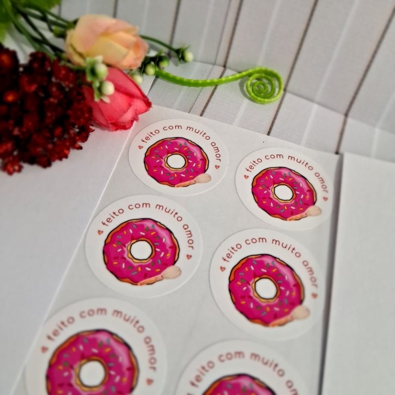 135 adesivos donuts, 3,8cm, donits natal, mini donuts, sacolas, caixas ...