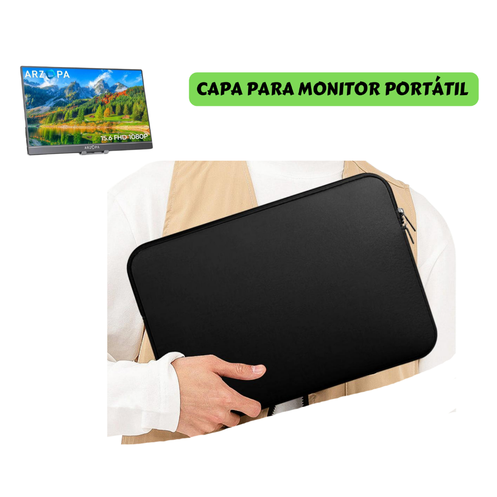 Case Capa Pasta Protetora Monitor Portátil Transporte Seguro 14.1 / 15. ...