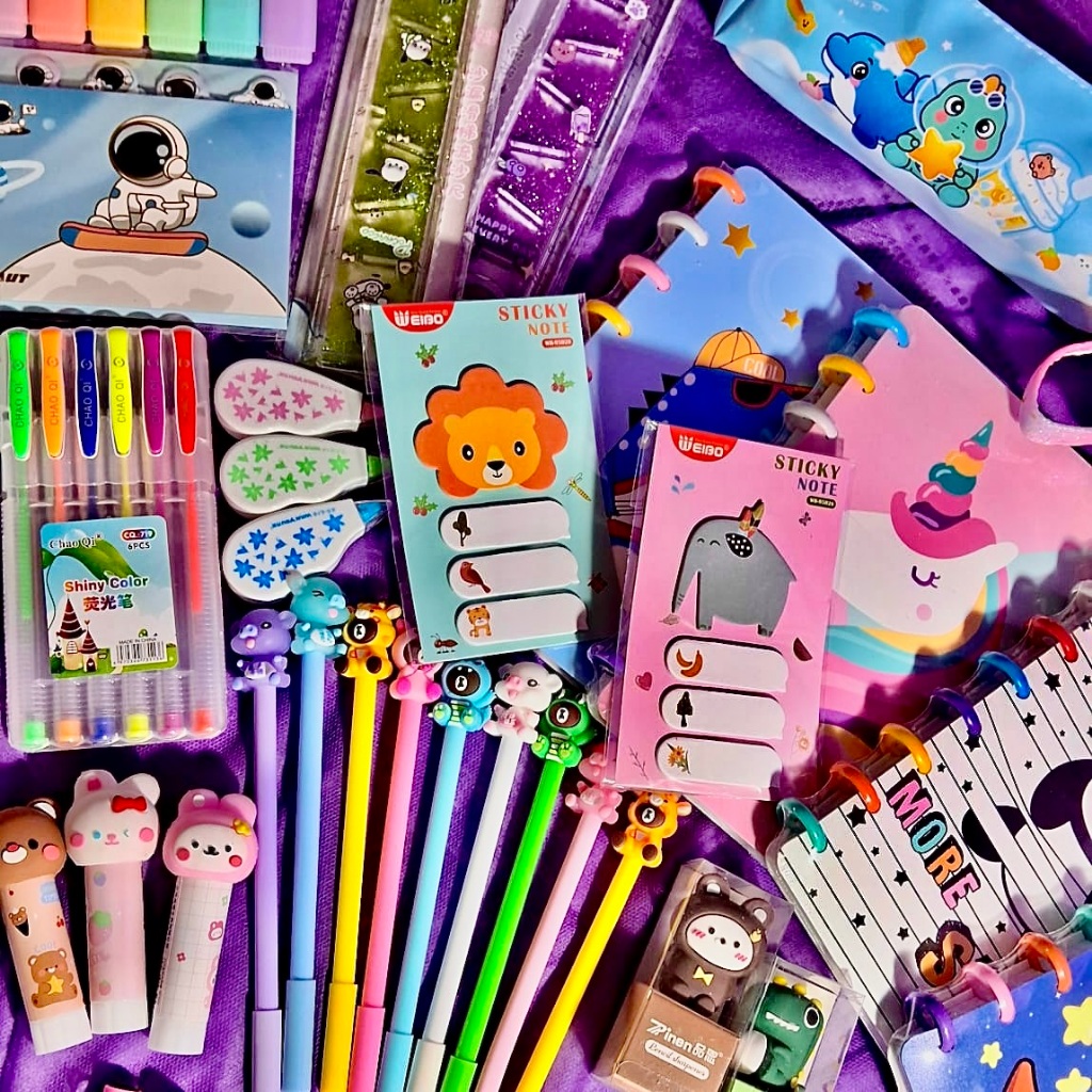 Kit Papelaria Fofa Kawaii Caixa Surpresa Presente Criativo Canetas ...