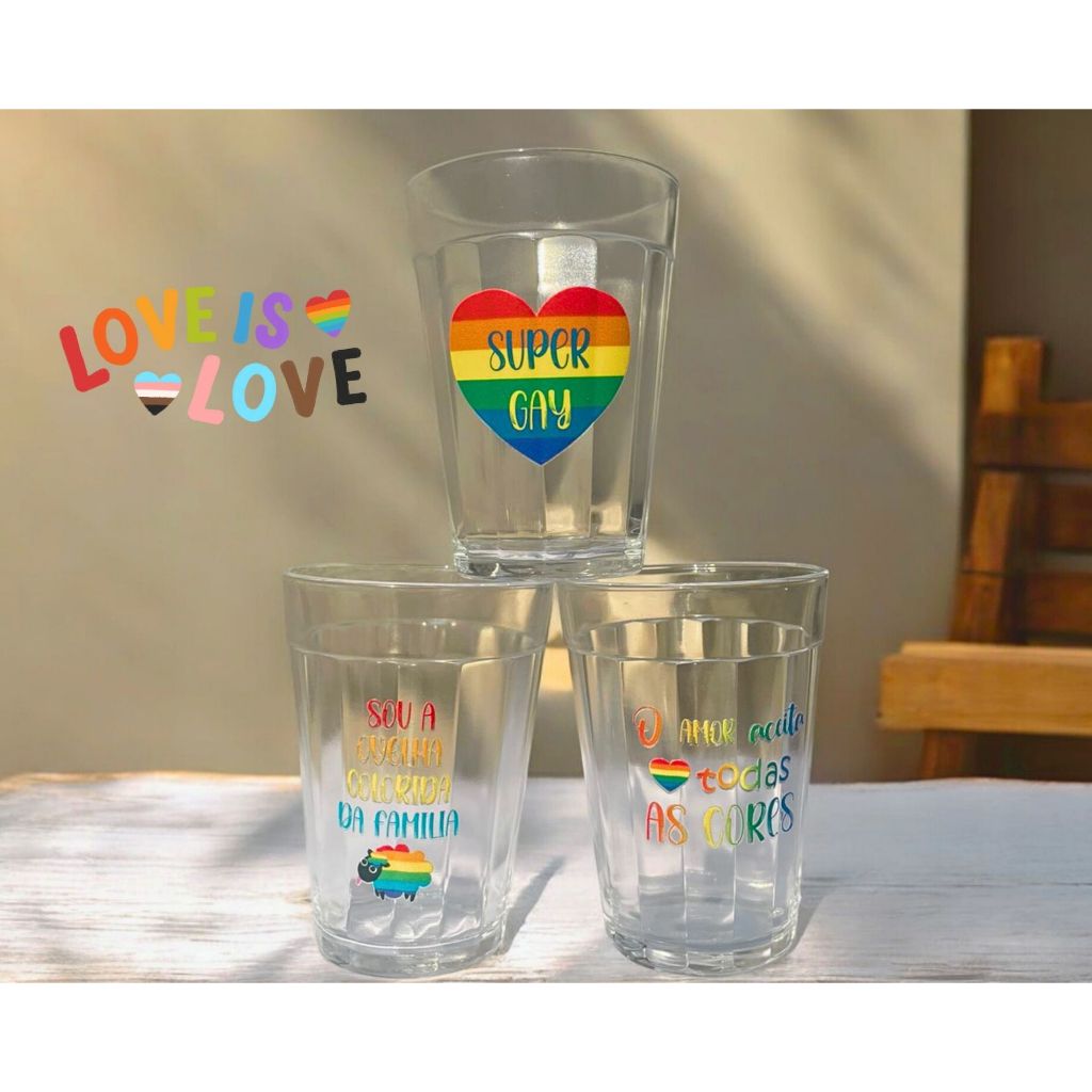 Kit 3 Copos Americanos Personalizados Bandeira LGBTQIA+ 190ml Vidro Diversidade Pride Orgulho ...