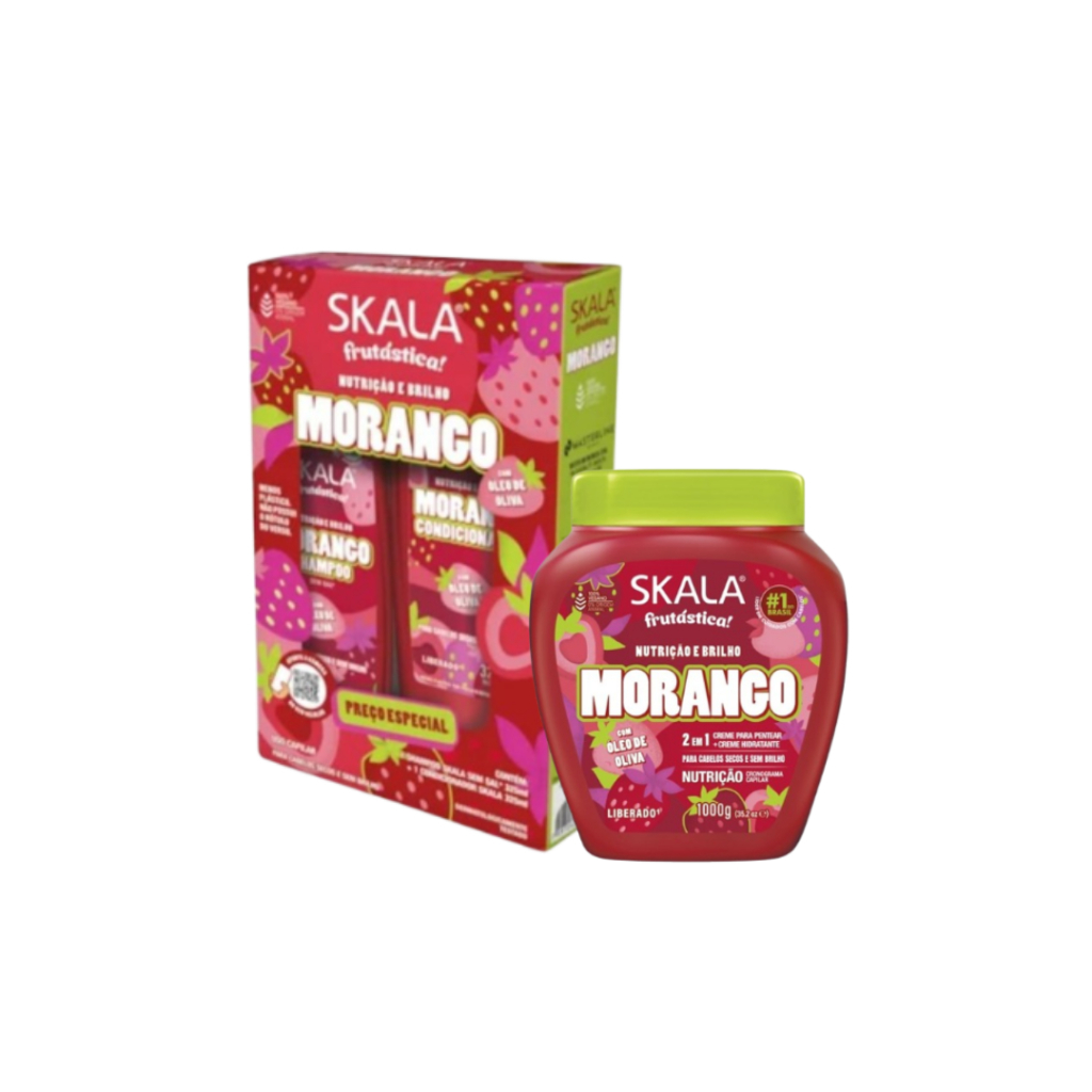 Kit Skala Frutástica Morango Nutrição e Brilho Potão 1kg + Shampoo ...