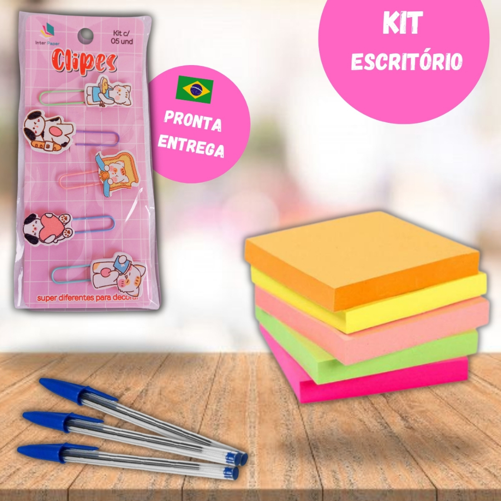 Kit Material Escritório Papelaria Post it Bloco de Anotações Notas ...